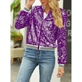 Sunisery Womens Sequin Jackets Sparkle Long Sleeve Zipper Bomber Jacket Lightweight Casual Party ...