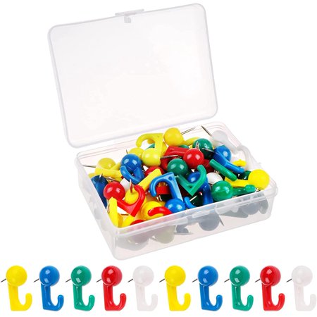 50 Pack Push Pins, Steel Point, Multicolored Plastic Head Push Pins ...