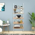 Ladder Shelf Wall Mount, 5 Tier Ladder Bookshelf with Wood Shelf and ...