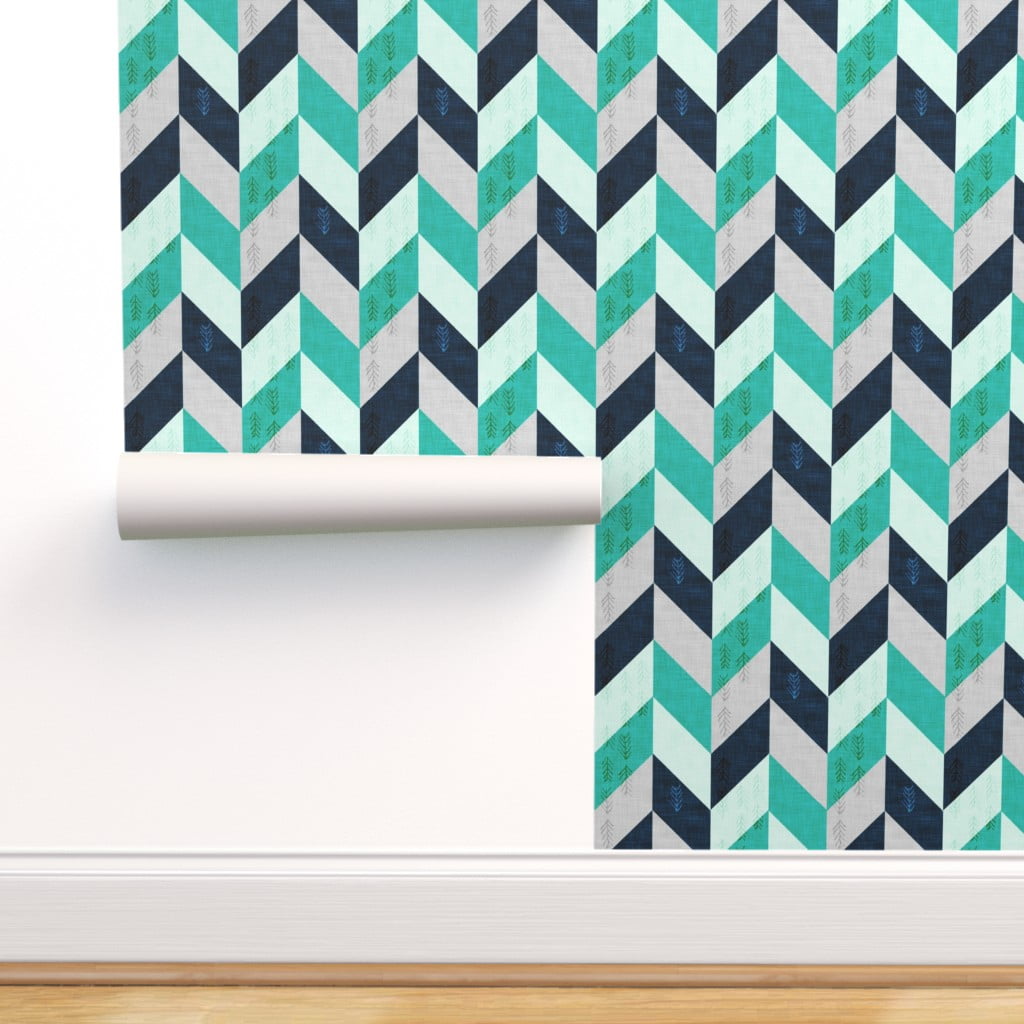 Navy Blue And Green Chevron Wallpaper