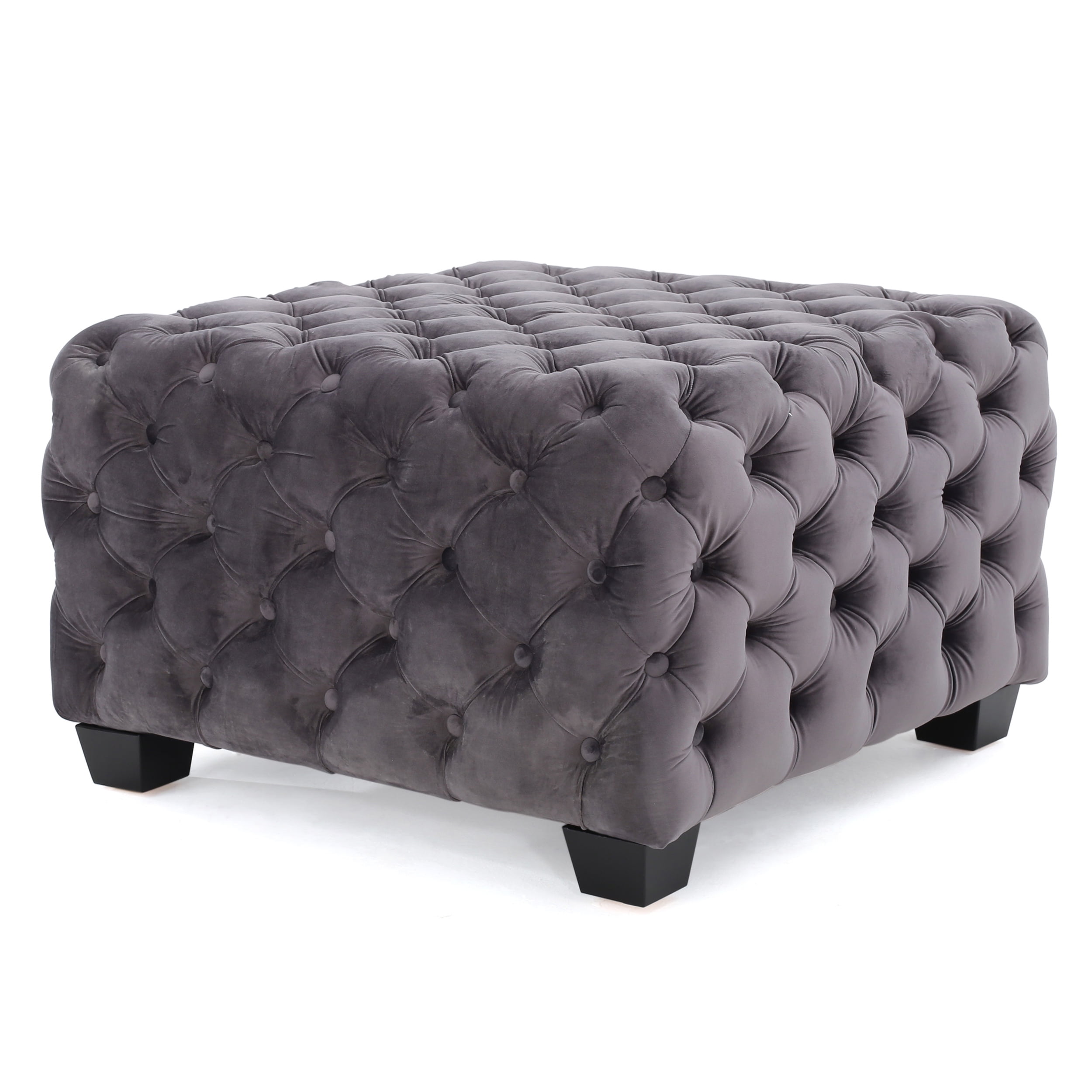 GDF Studio Anikki Modern Glam Velvet Button Tufted Square Ottoman, Gray ...