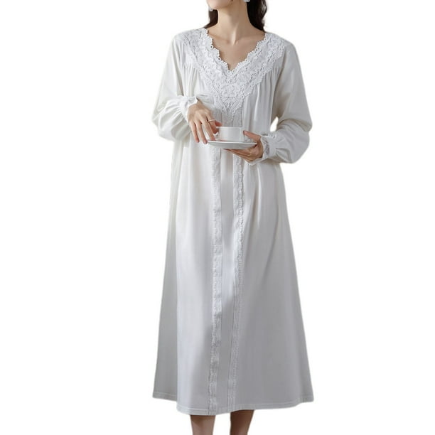 Homgro Women's Long Sleeve Victorian Nightgown Old Fashioned Tea Length ...