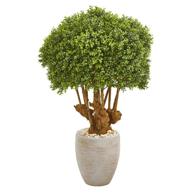 Nearly Natural 41 in. Boxwood Artificial Topiary Tree in Sandstone ...