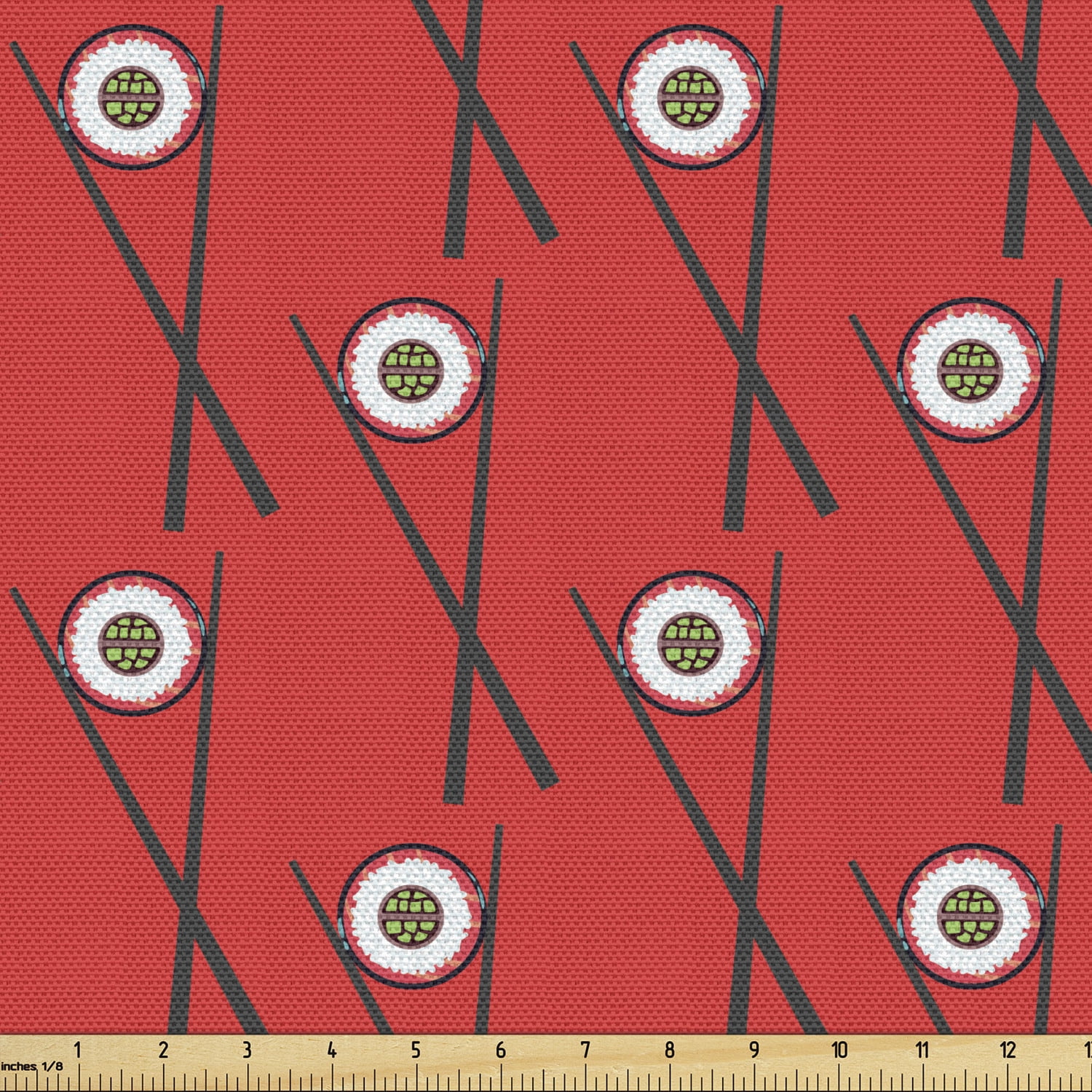 Sushi Fabric by the Yard, Maki Rolls Surrounded with Pair of Chopsticks ...