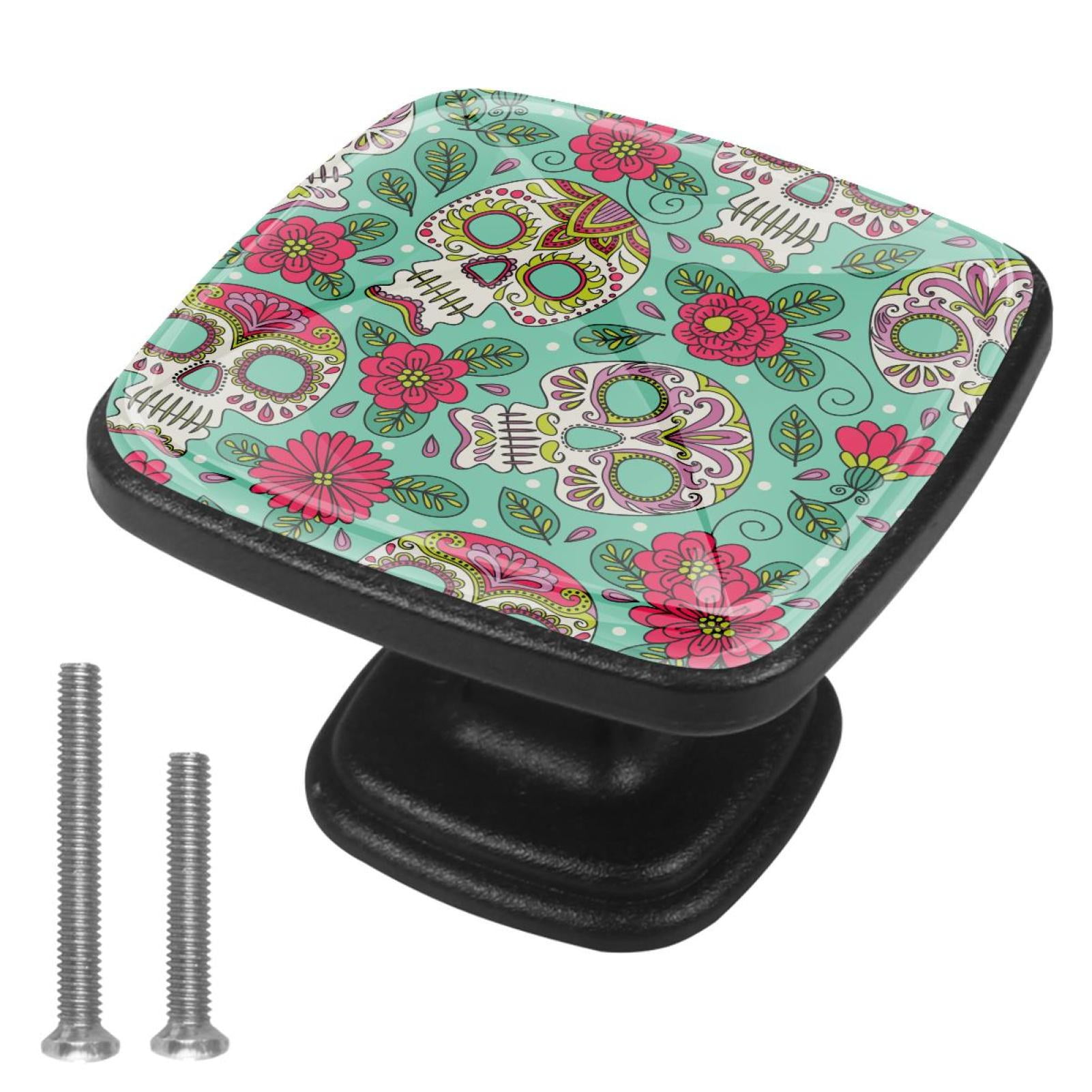 4 Pcs Cabinet Handle Drawer Pulls Skull Knobs with Screws Square ...
