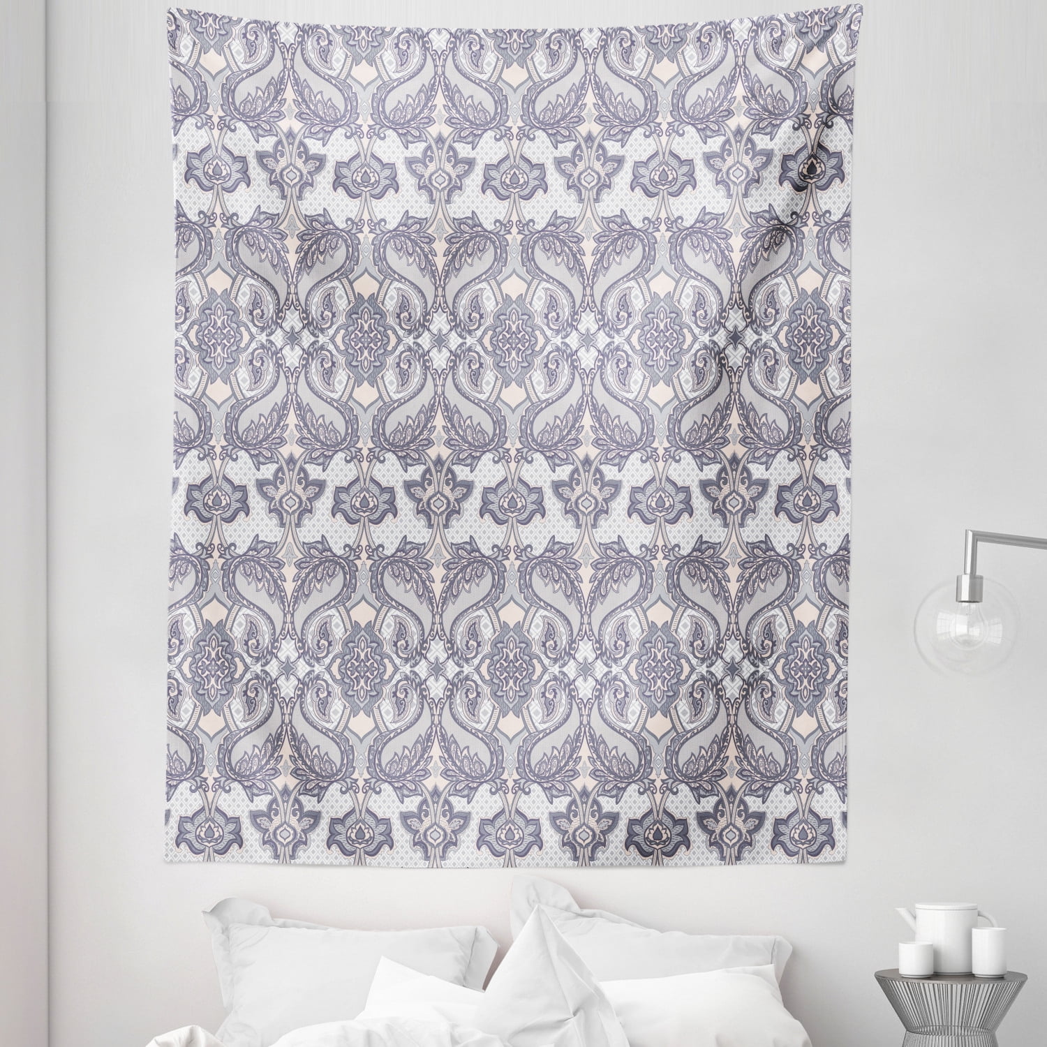 Ivory Spanish Tapestry, Baroque Style Paisley Pattern Cold Pastel Color ...