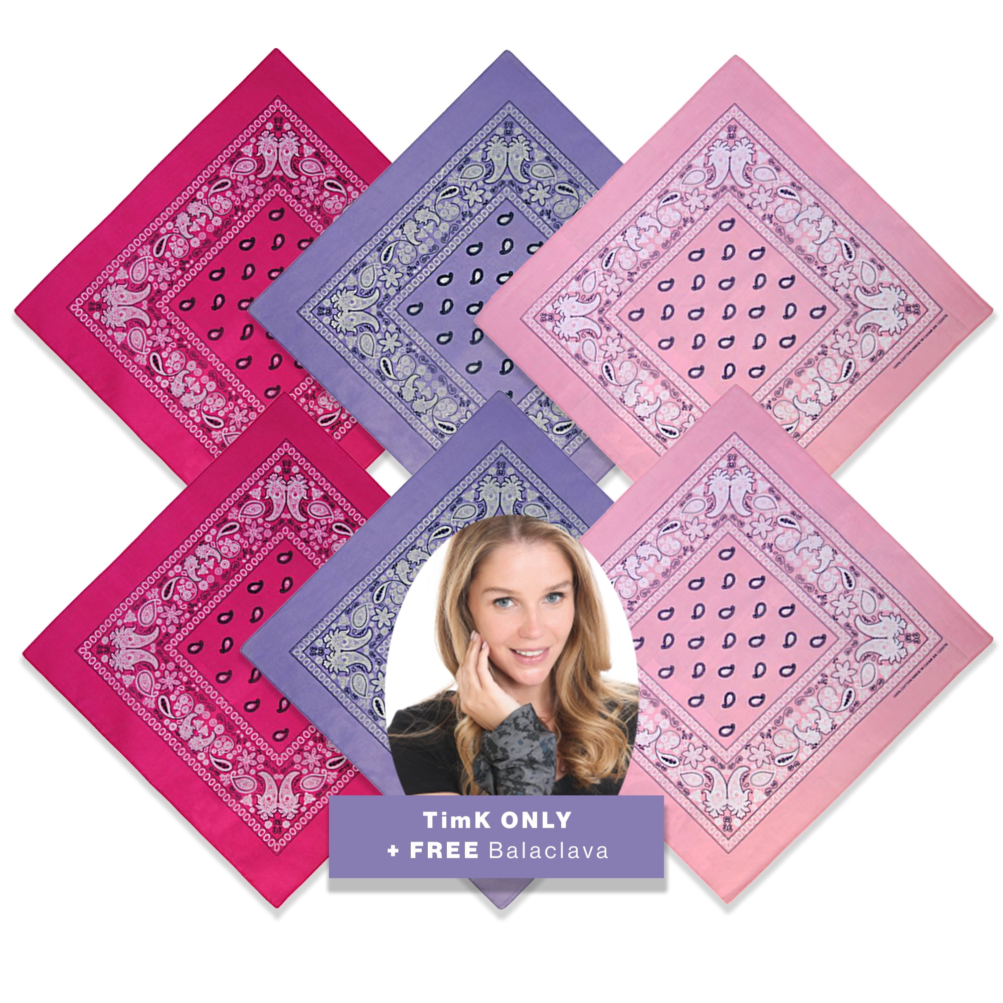 Basico 100% Cotton Head Wrap Bandanas 6 Pack with Tube Face Mask ...