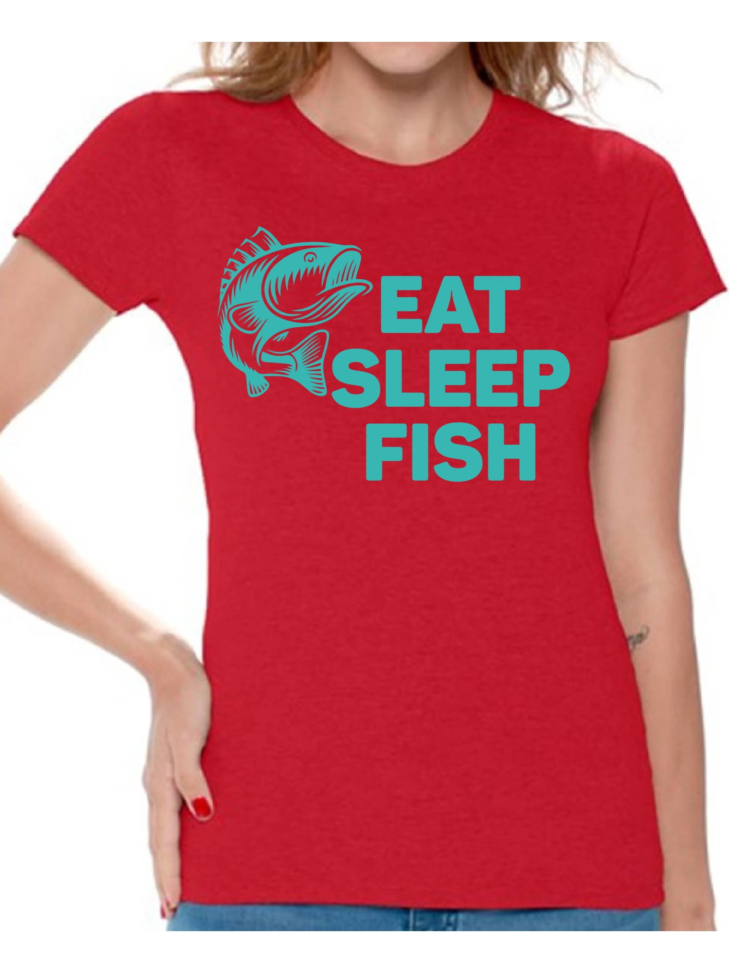 Awkward Styles Eat Sleep Fish Women T-Shirt Fisher T Shirt for Wife Eat ...