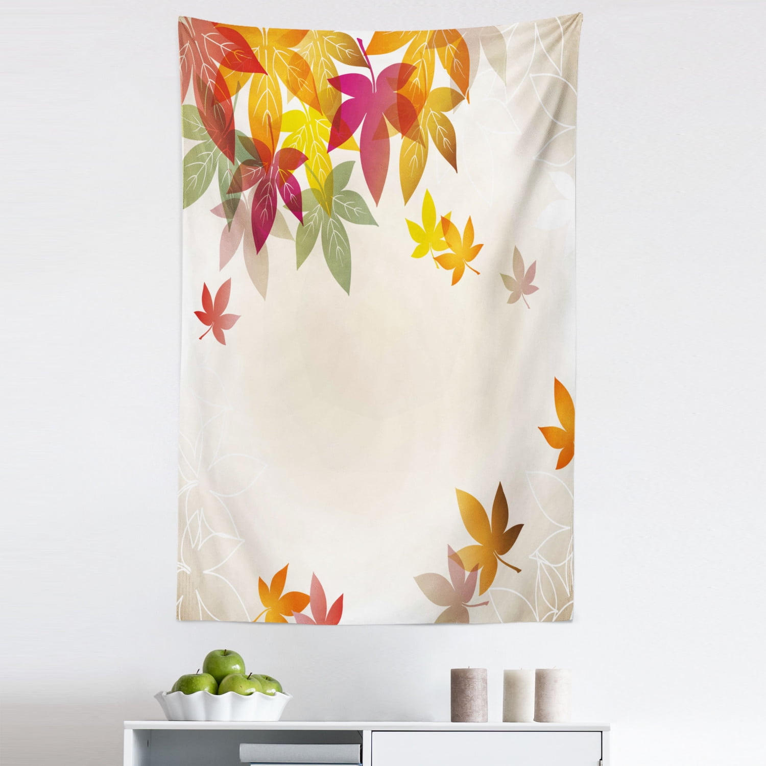 Fall Tapestry, Silhouettes of Maple Tree Leaves in Pastel Colors ...