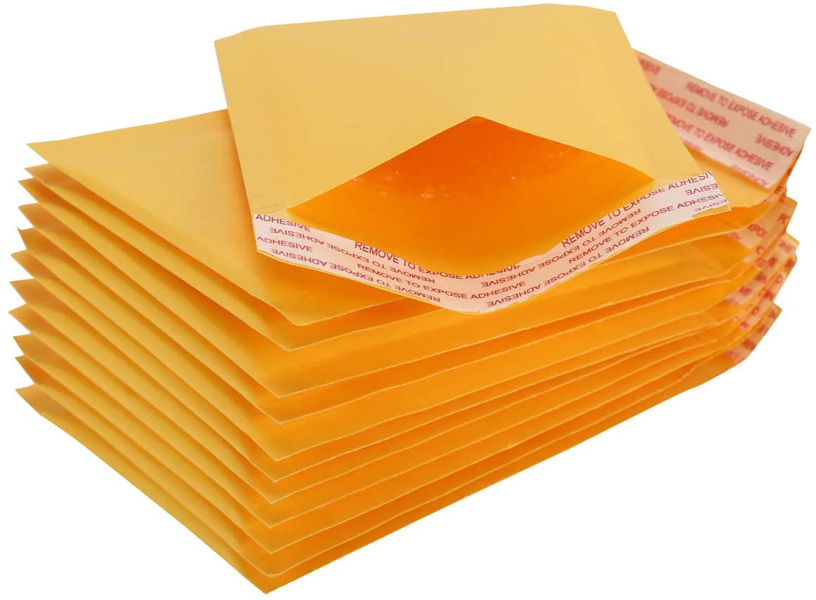 WARKHOME 50PCS 4''X8" Yellow Kraft Poly Bubble Mailer Self Seal Mailing ...