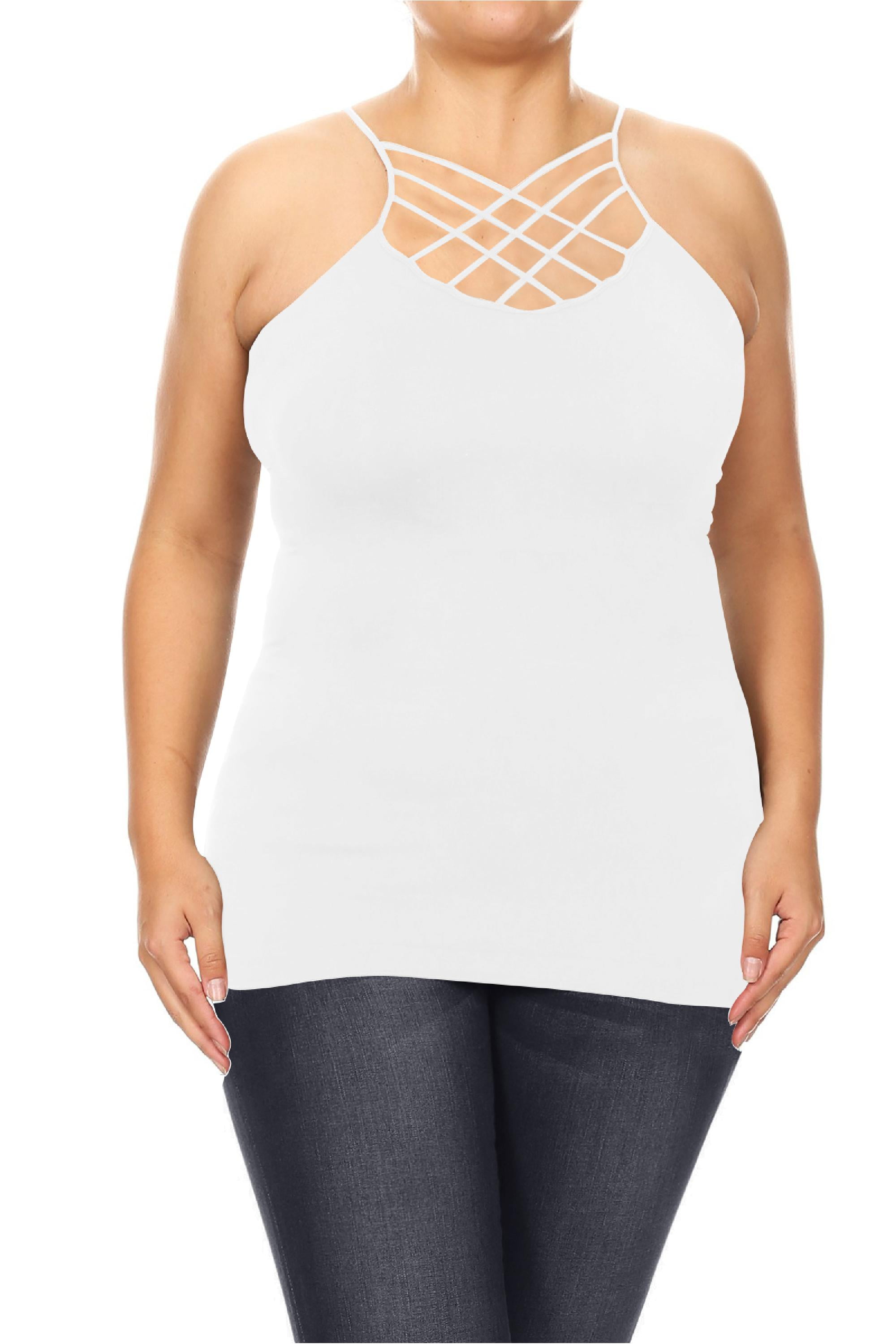 Women's Plus Size Slim Fit Cross Front Spaghetti Strap Active Solid ...