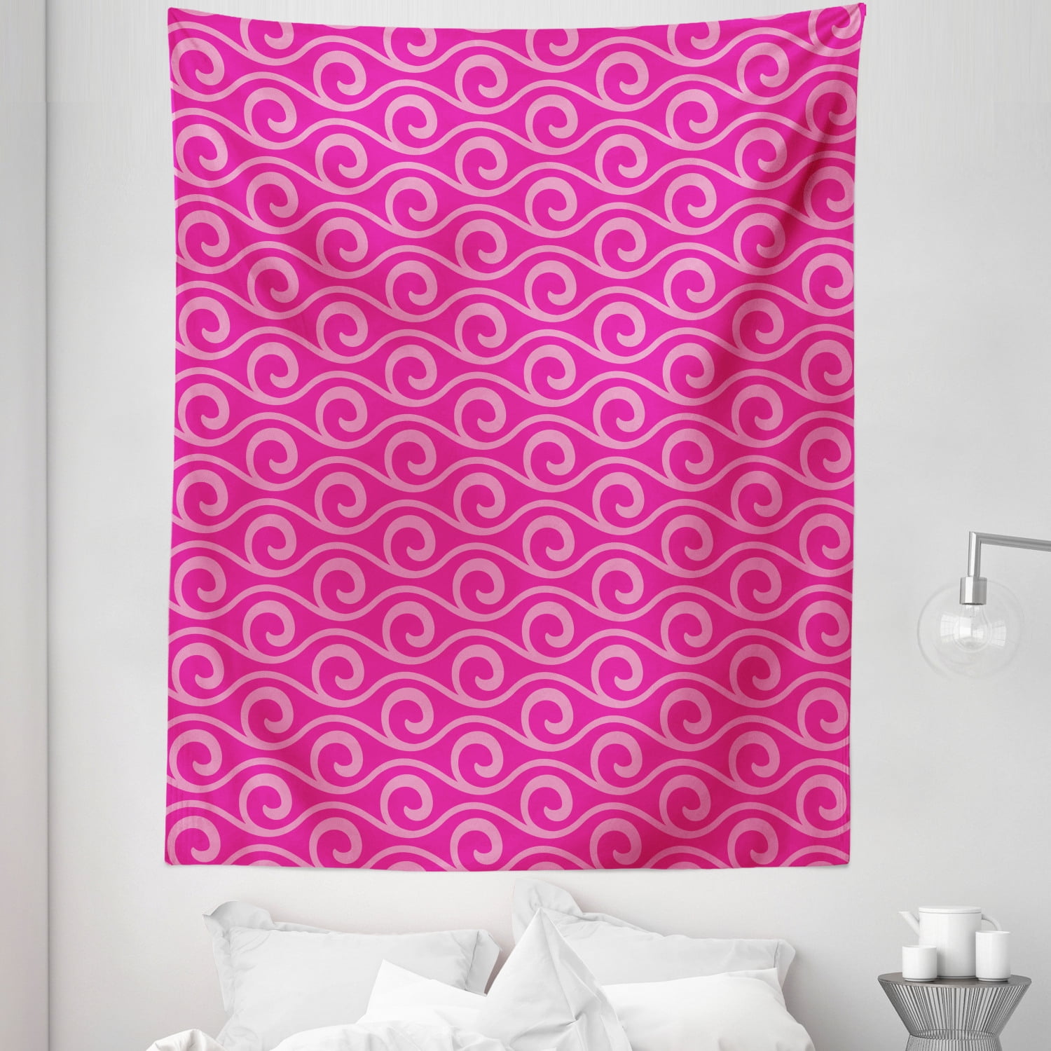 Hot Pink Tapestry, Ocean Waves Inspired Abstract Fantasy Pattern with ...