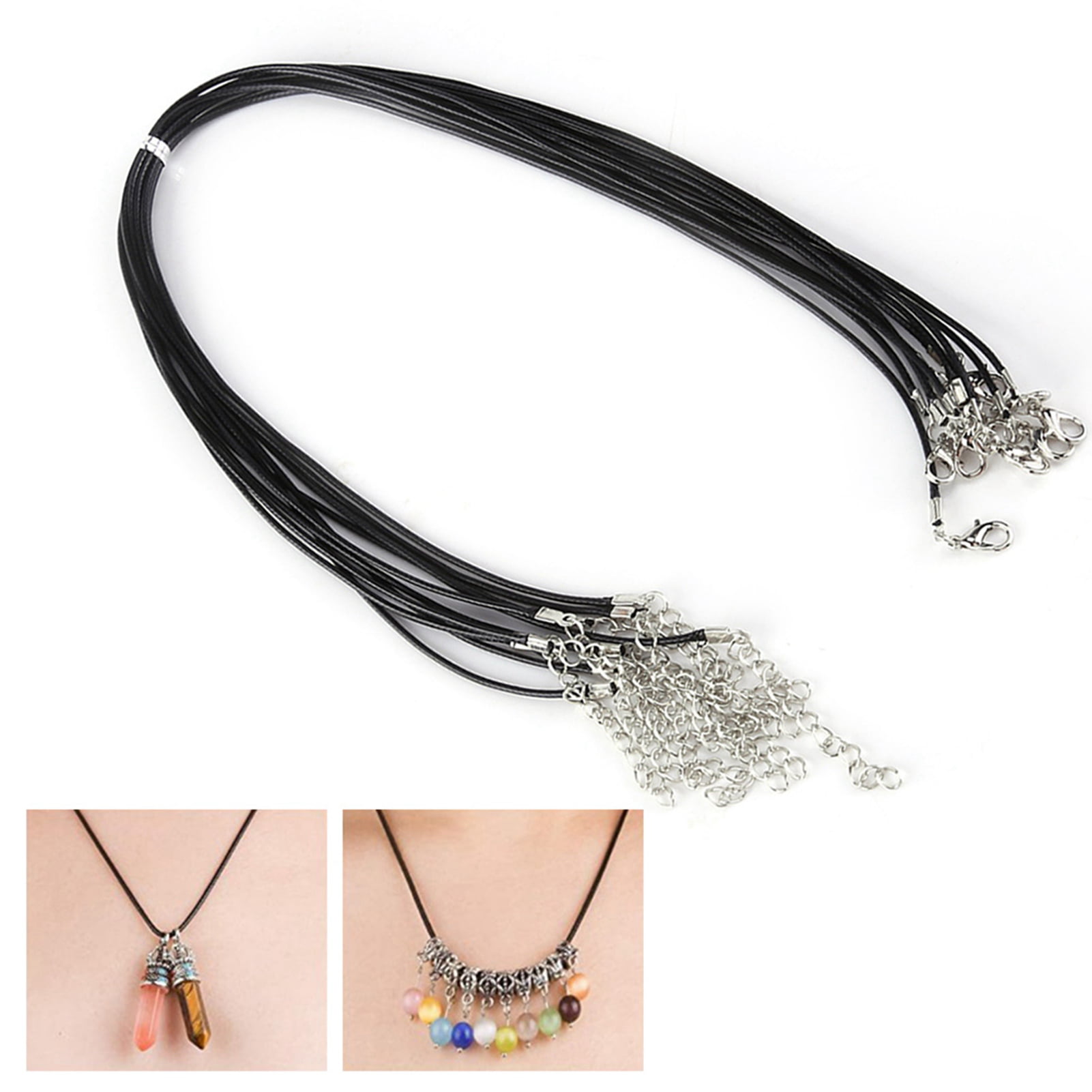 Mgaxyff 10Pcs Black Necklace String Rope with Clasp, Waxed Cotton Cord ...