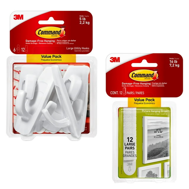 Command Large Utility Hooks, White, 6 Hooks and Command White Large ...
