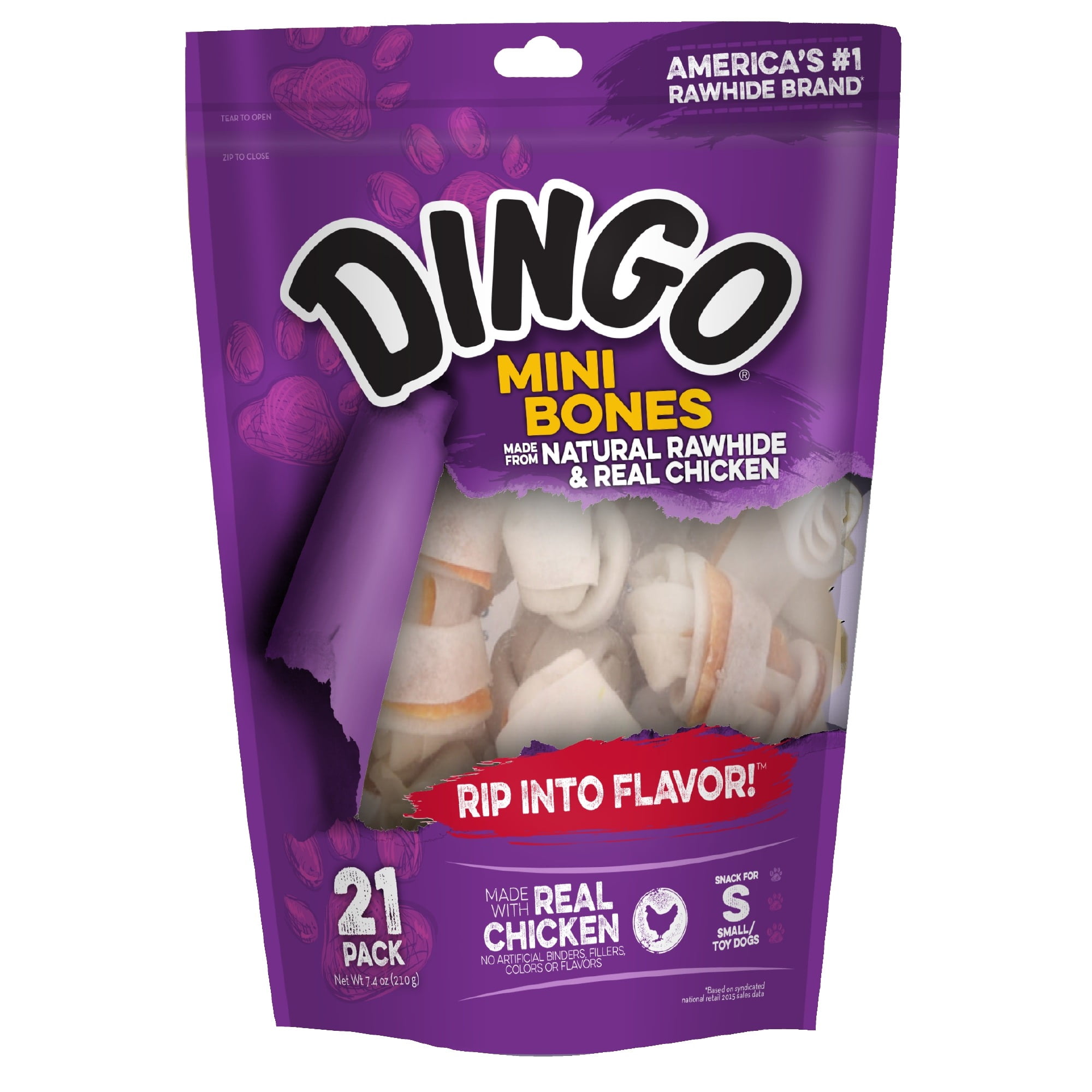 Dingo Natural Mini Bone w/ Real Chicken for Small Dogs, 21-Count ...