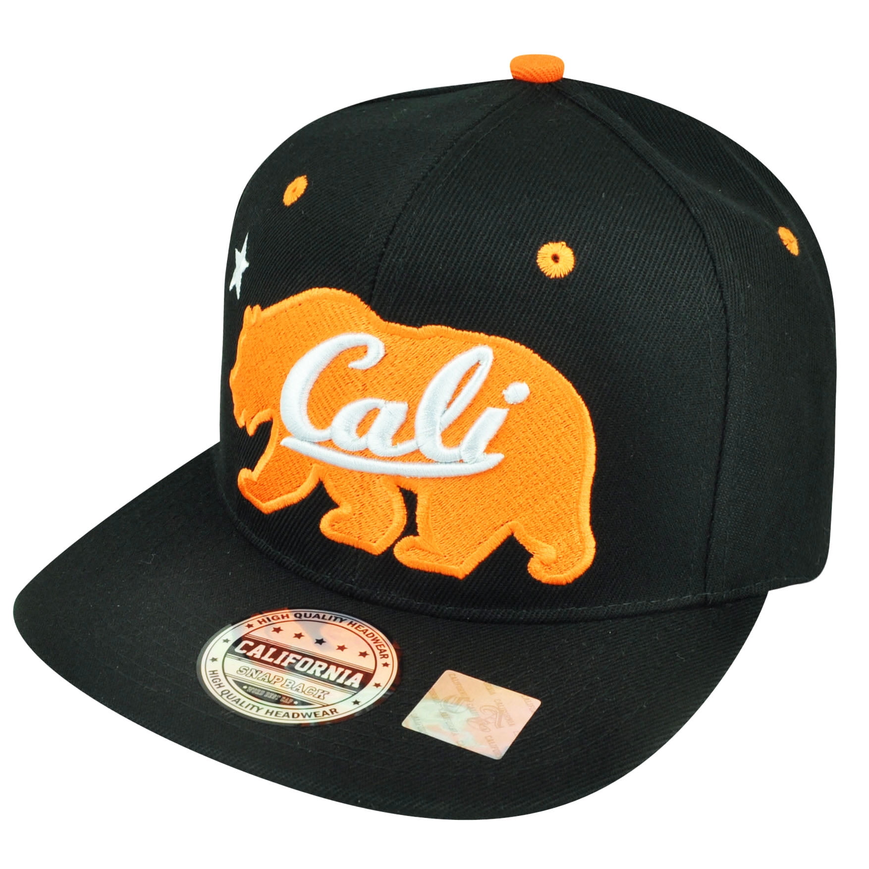 California Republic Cali Orange Bear Logo Solid Black Snapback Flat ...