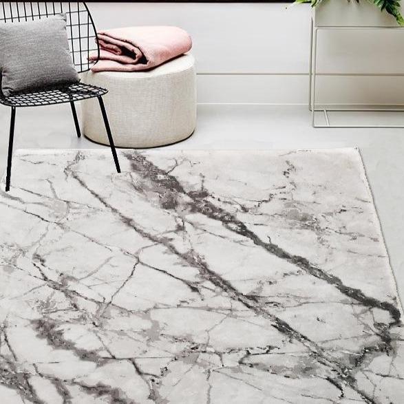 Silver/White Marble Vintage Print 5'x7' Area Rug/ Carpet by Makymo ...