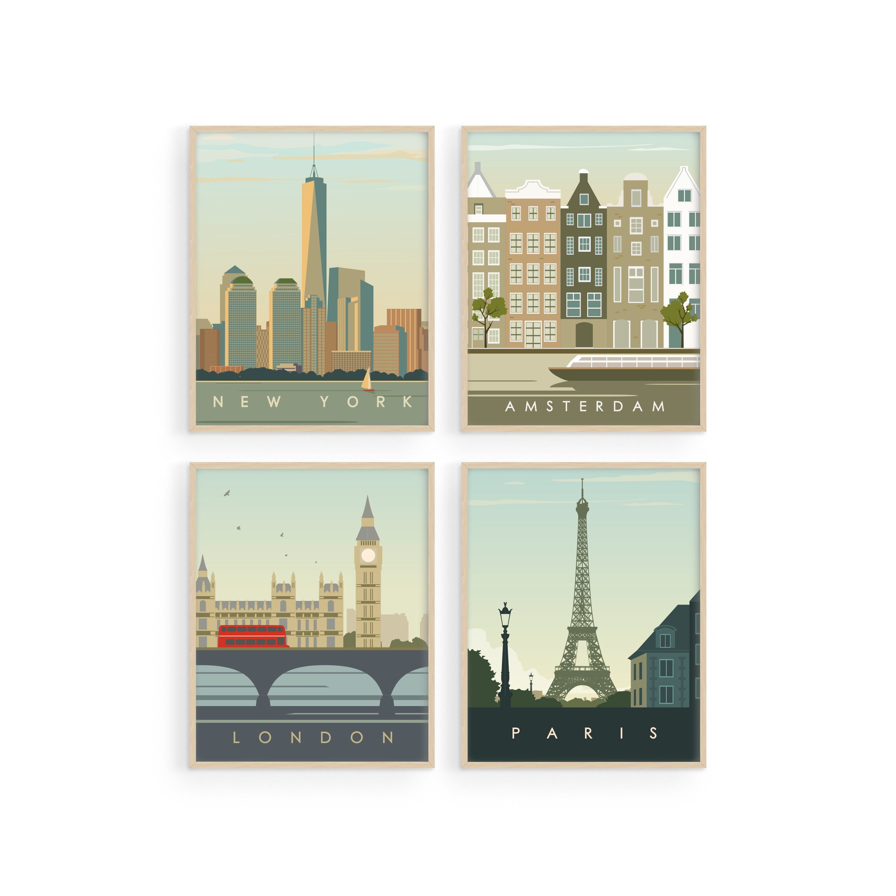 Vintage City Travel Posters - by Haus and Hues | Set of 4 Travel Wall ...