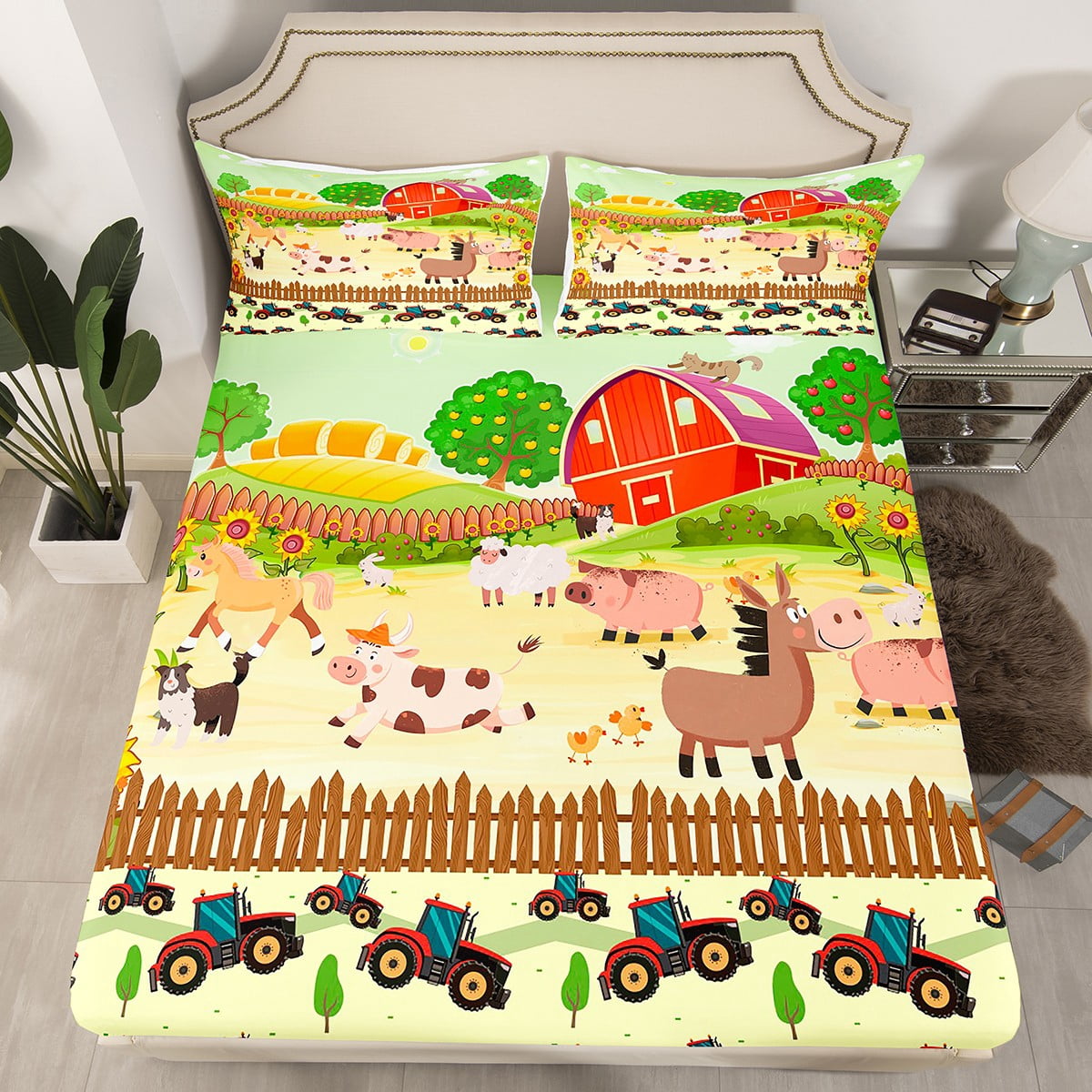 Erosebridal Funny Farm Animal Fitted Sheet Set Queen, Pig Sheep Donkey ...
