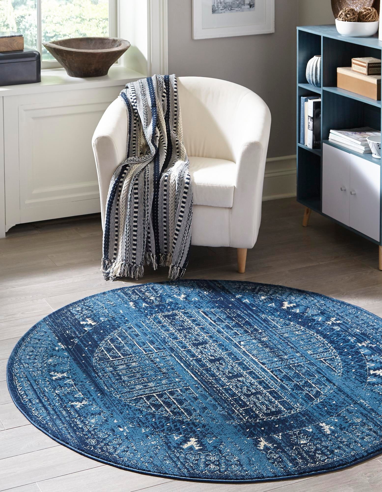 Rugs.com Kennedy Collection Rug – 5' Round Blue Medium Rug Perfect For ...