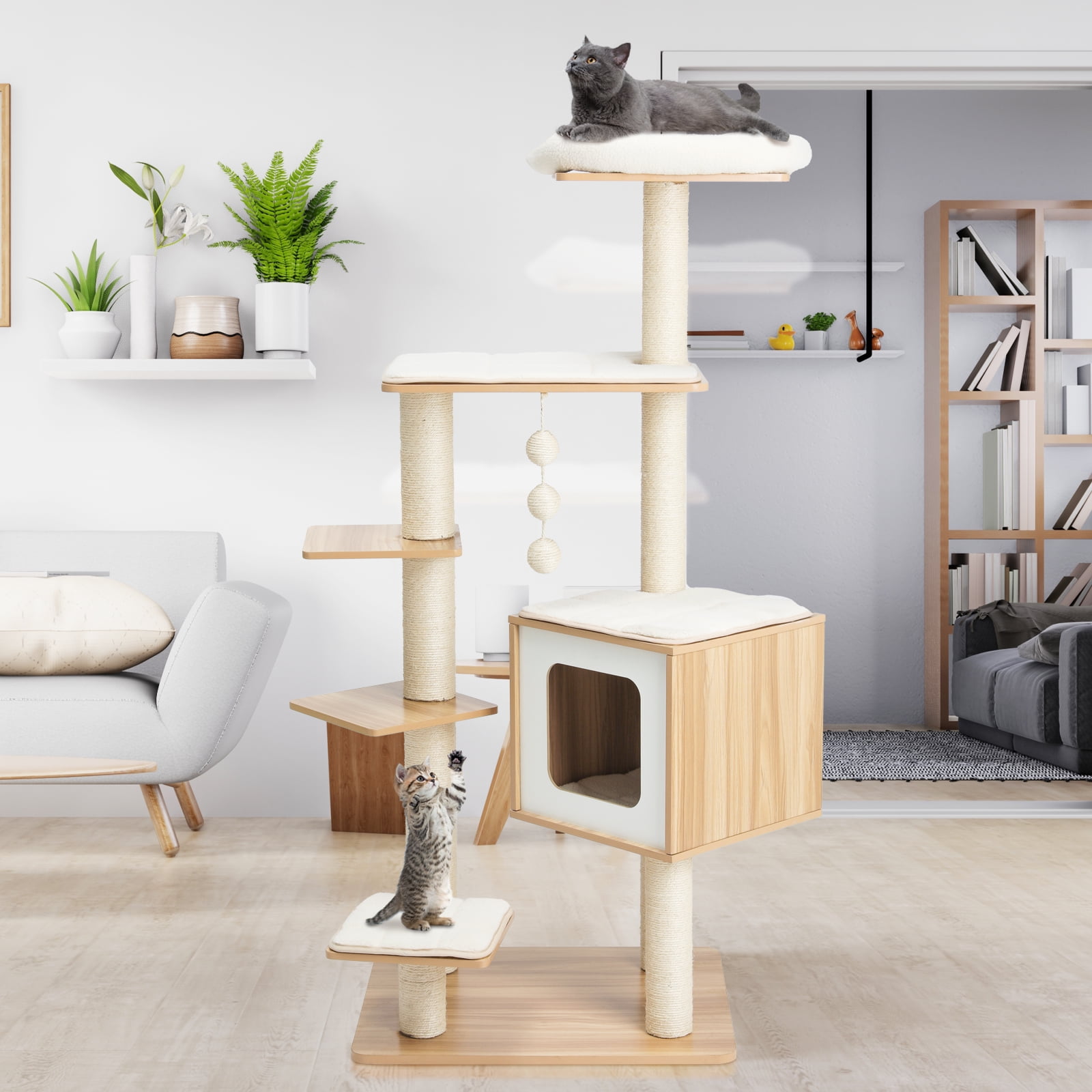 Buy LUDOSPORT 55 Modern Cat Tree Tower, Large Wood Cat Climbing Stand ...