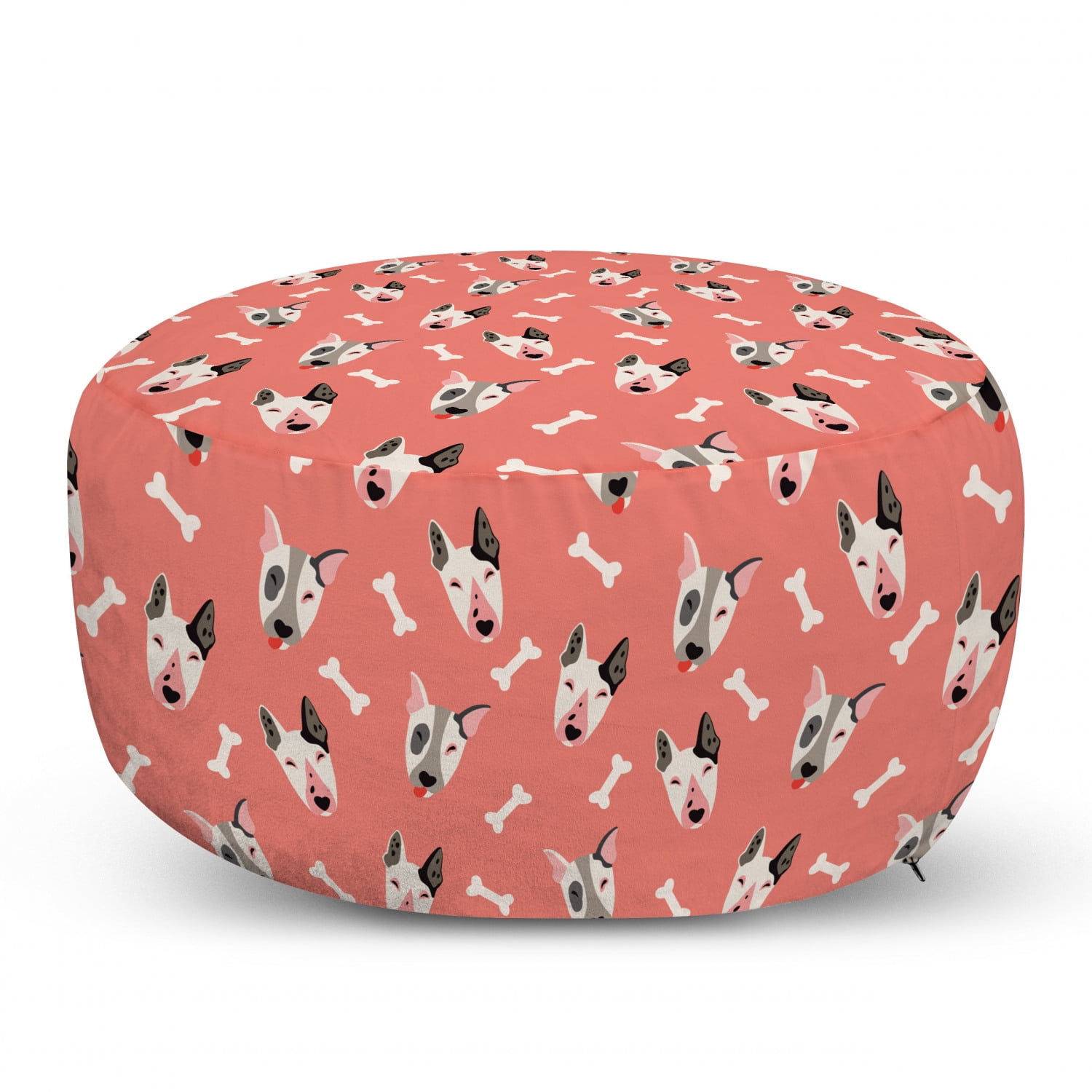 Dogs Pouf Cover with Zipper, Playful Bull Terrier Dog Faces Cartoon ...