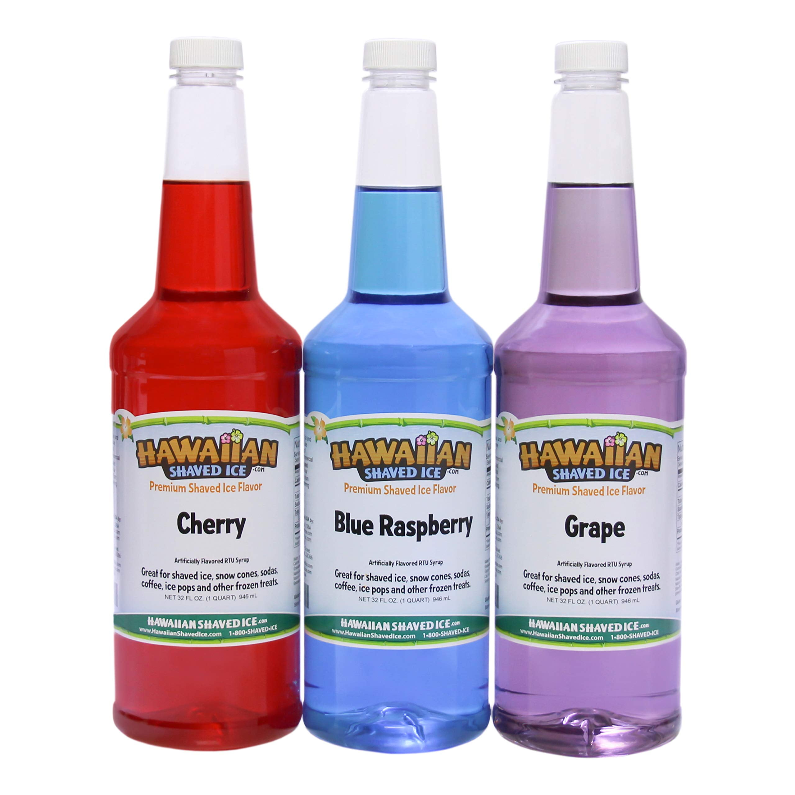 Hawaiian Shaved Ice Snow Cone Syrup 3 Flavor Pack Quarts