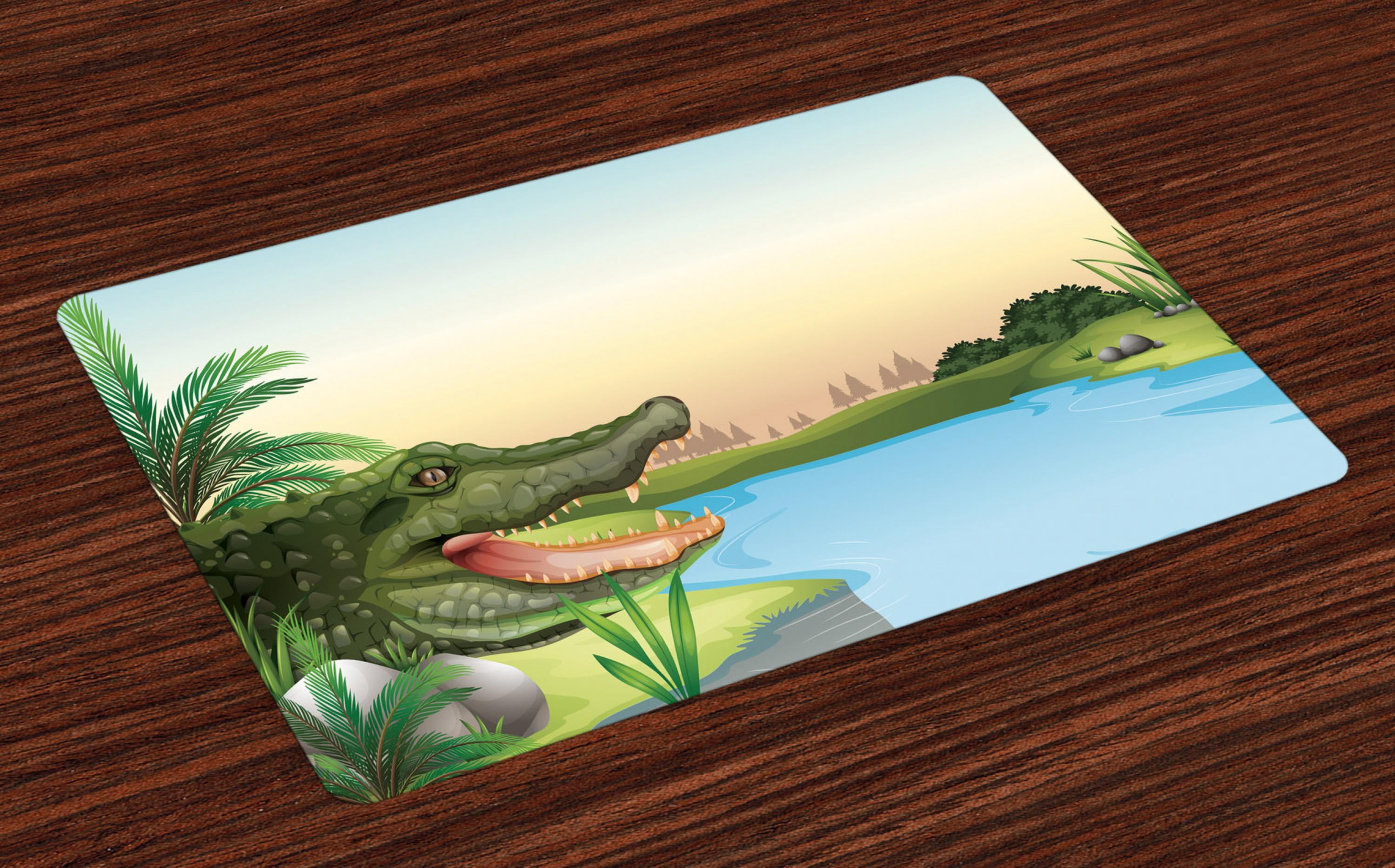 Ambesonne Reptile Place Mats Set of 4, Palms Crocodiles Humor, Standard ...