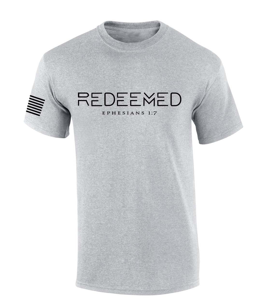 Mens Christian Shirt Redeemed Ephesians 1:7 Scripture American Flag ...