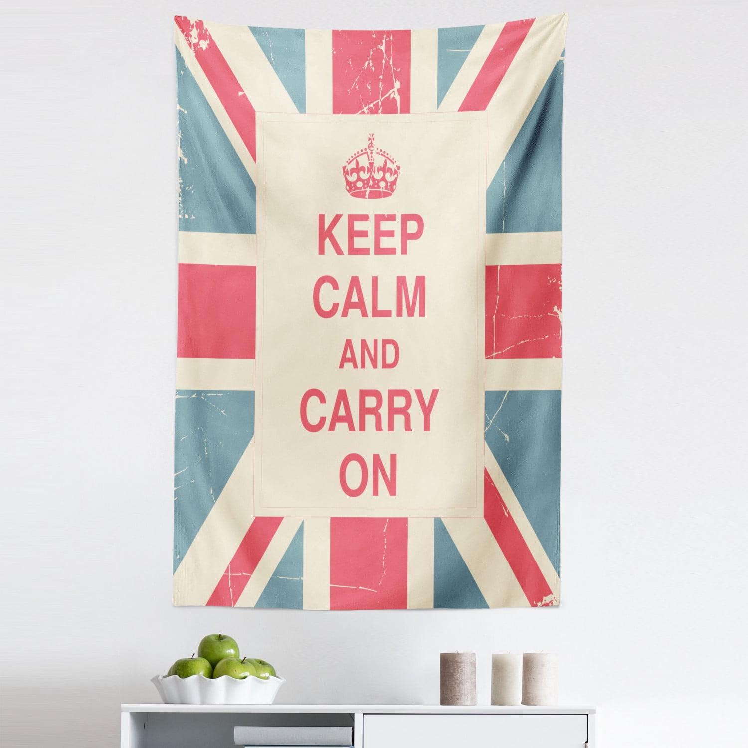 Keep Calm Tapestry, Carry on Text Against the British Flag Aged Look ...
