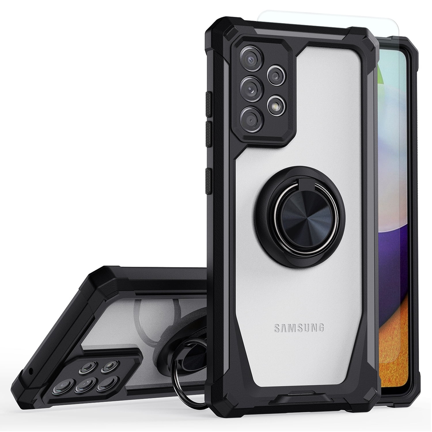 TJS Phone Case for Samsung Galaxy A53 5G with Tempered Glass Screen Protector Metal Ring ...