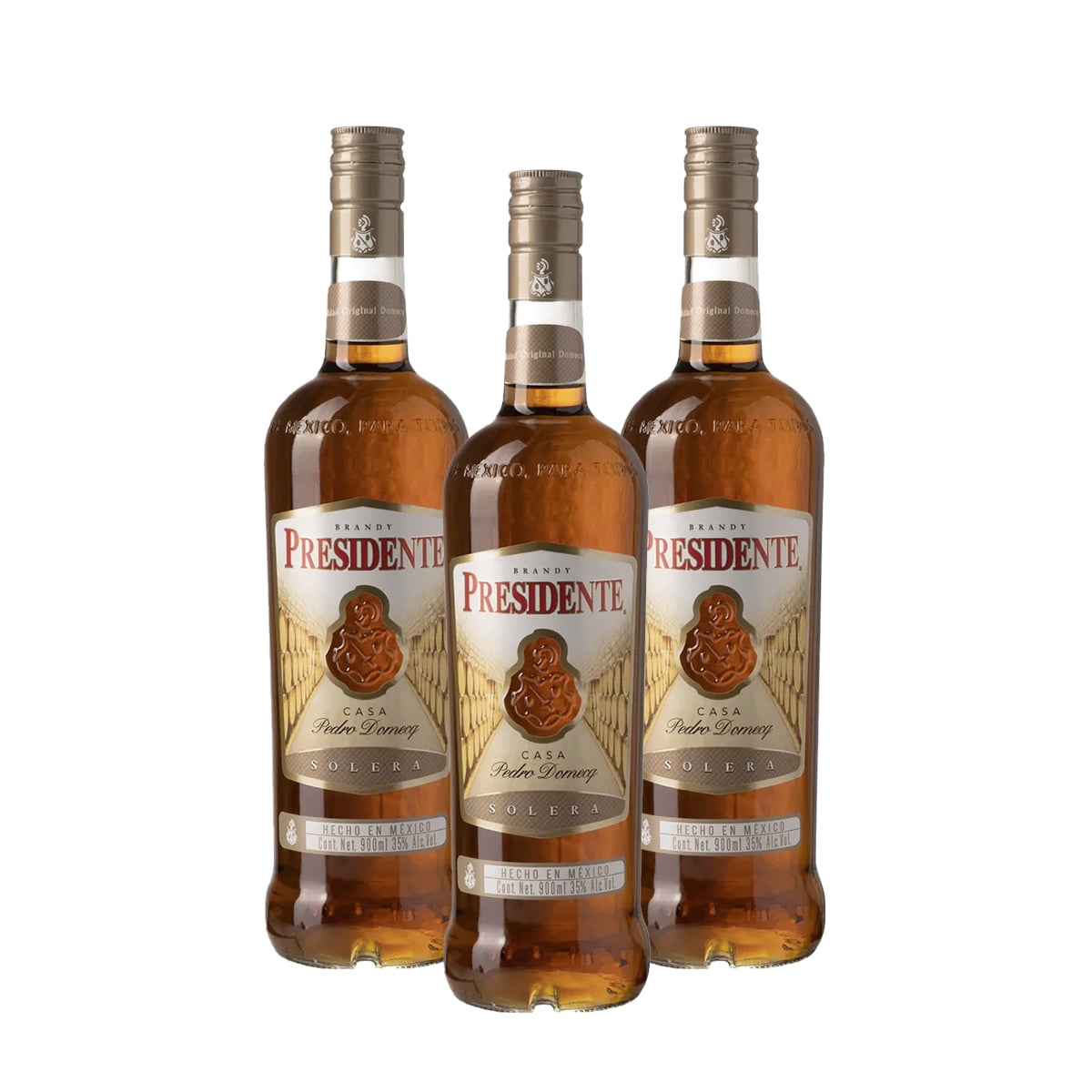 PACK DE 3 BRANDY PRESIDENTE CLASICO 900 ML | Bodega Aurrera en línea