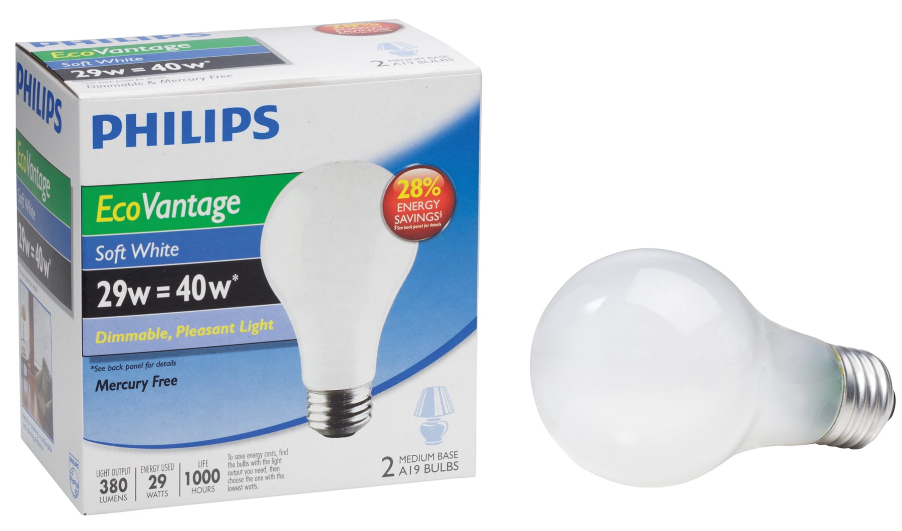 Philips Lighting 409839 A19 Ecovantage Halogen Lamp 29 Watt E26 Medium ...