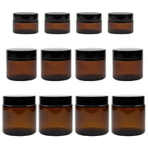 Vivaplex, 12, Amber, 4 oz Round Glass Jars, with Inner Liners and Black ...