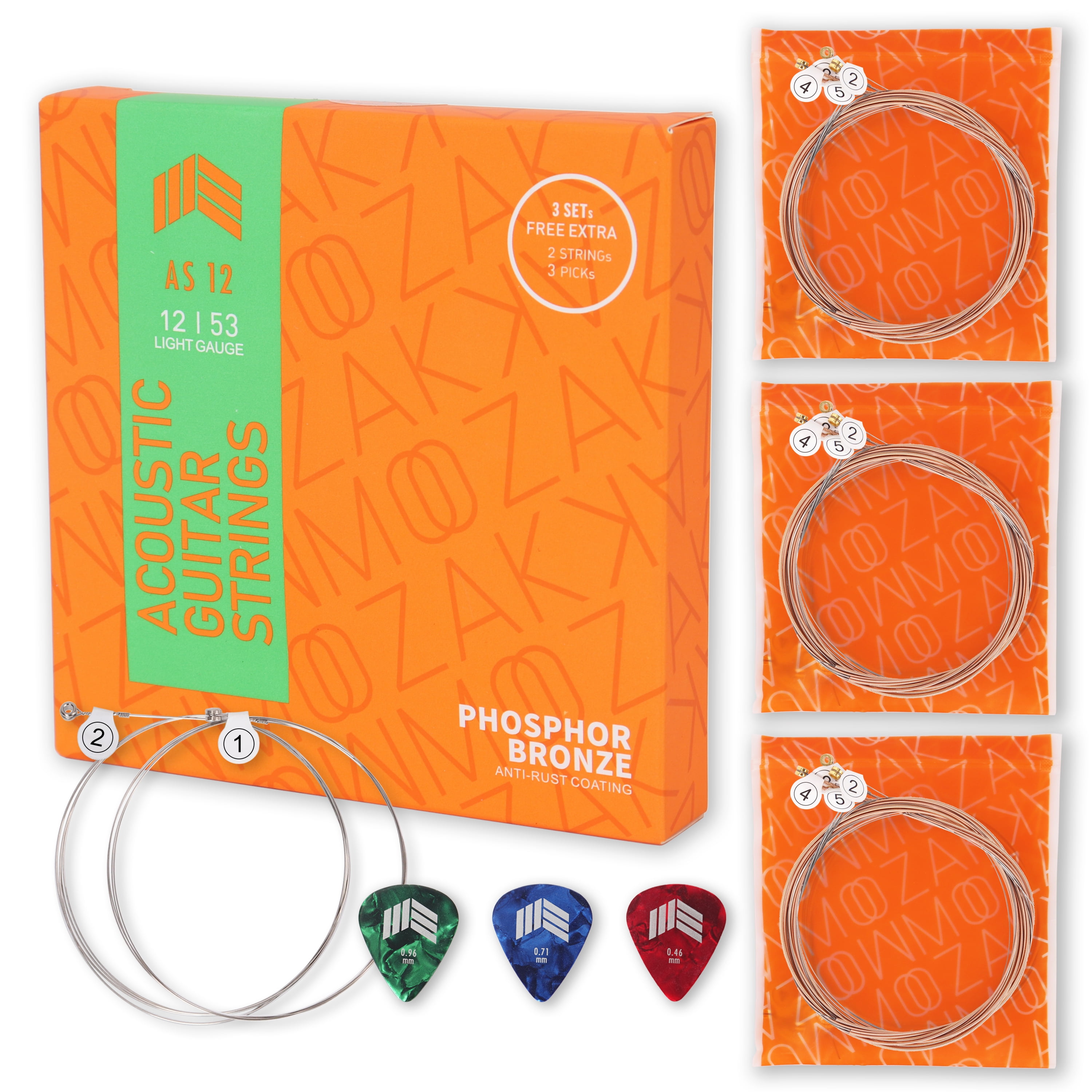 MOOZAK Phosphor Bronze Acoustic Guitar Strings 3 Packs with 2 Free ...