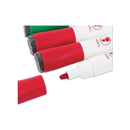 Chisel Tip Low-Odor Dry-Erase Markers with Erasers Assorted Colors, 12/Pack
