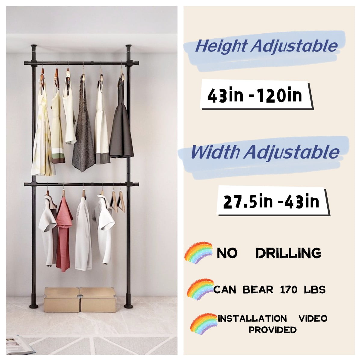 Industrial Metal Garment Clothes Rack, 2-Tier Adjustable Extension ...