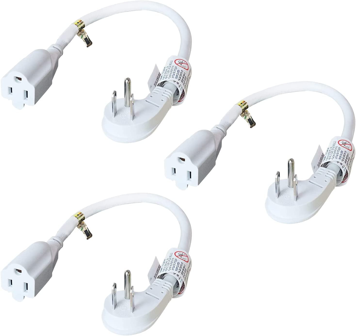 EP 3 Pack 1 Ft 16/3 Flat Plug Indoor Extension Cord, White Low Profile ...