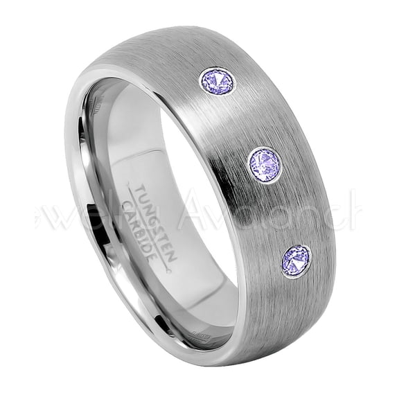 8mm Brushed Dome Tungsten Ring - 0.21ctw Tanzanite 3-stone Band ...