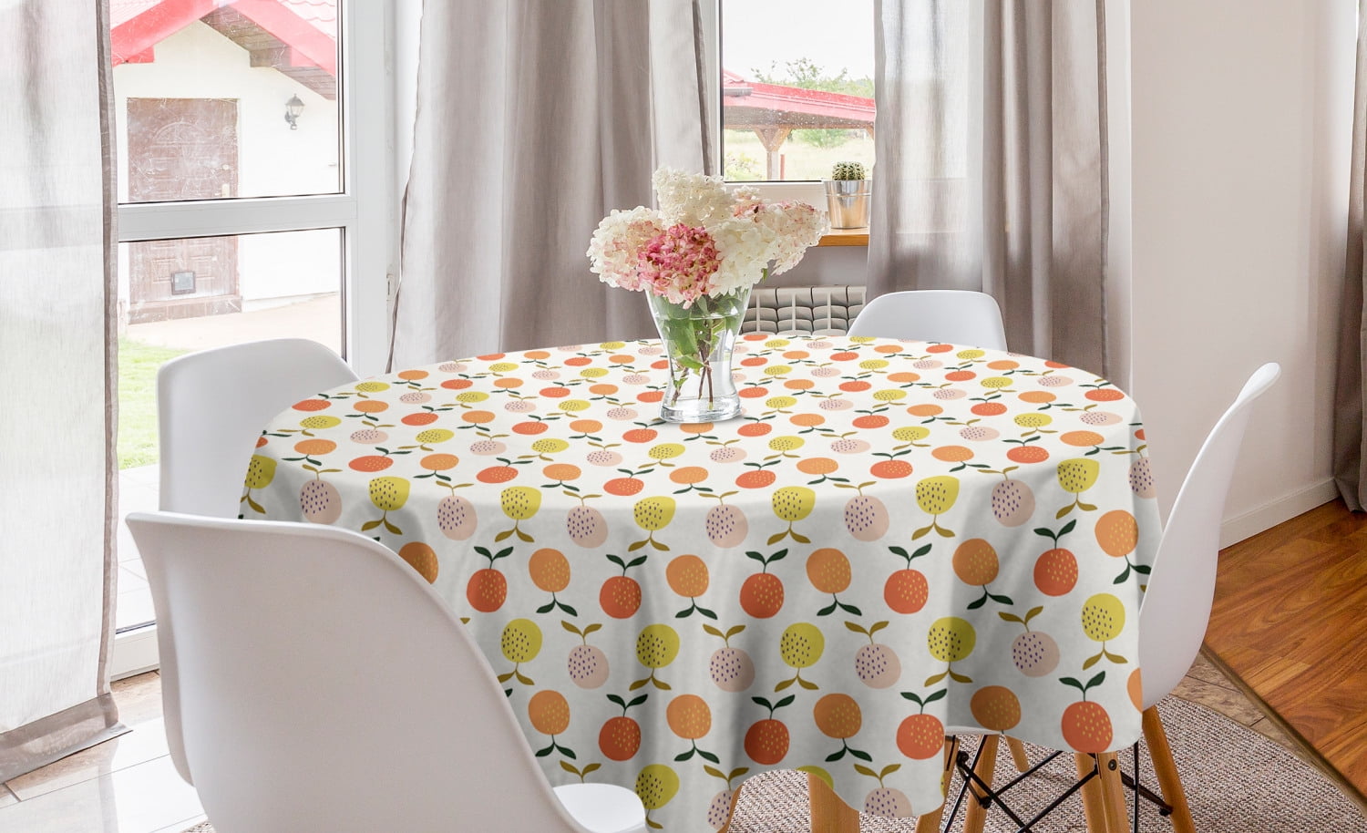 Fruit Round Tablecloth, Colorful Oranges Hand Drawn Food Continuous ...