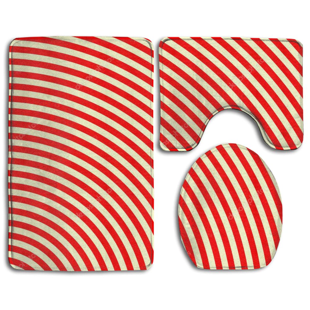 CHAPLLE Abstract Striped Red White 3 Piece Bathroom Rugs Set Bath Rug ...