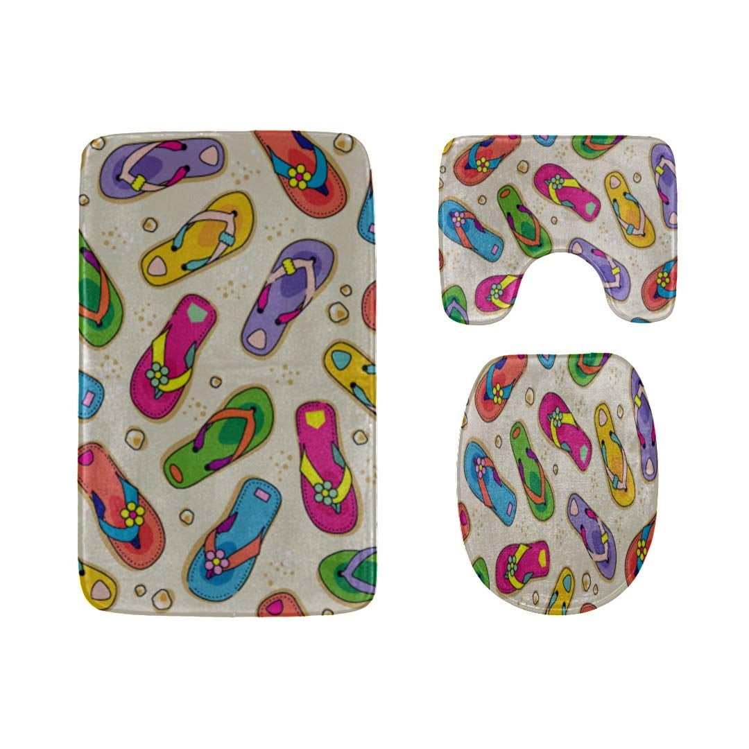 GOHAO Flip Flop Color Summer 3 Piece Bathroom Rugs Set Bath Rug Contour ...