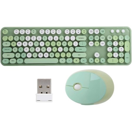 Wireless Keyboard and Mouse Set, 2.4Ghz 104 Keys Retro Typewriter Style ...