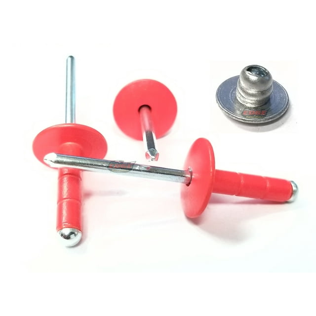 Florescent Red 3/16" Pop Rivet Large Head Aluminum Steel Mandrel Multi ...