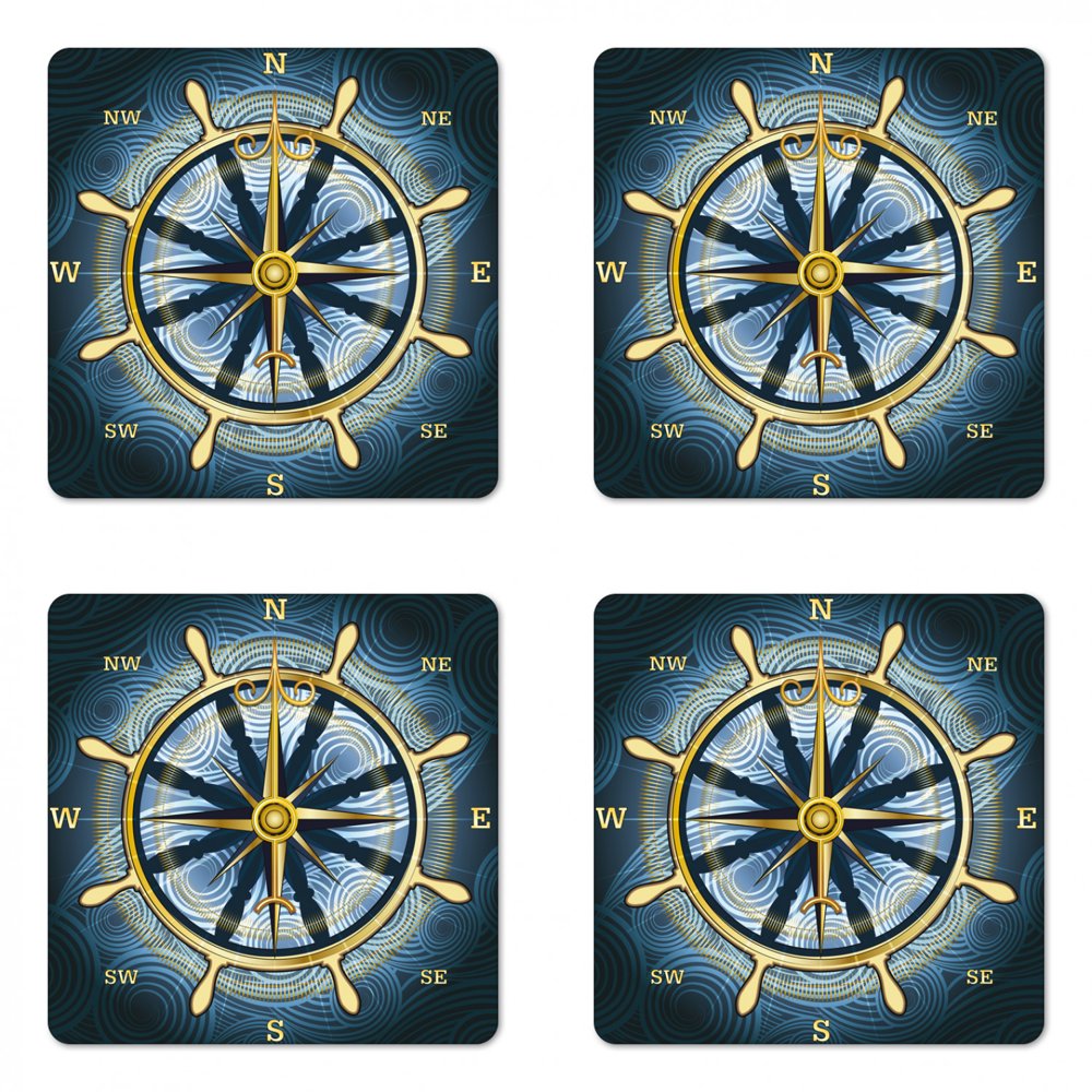 Compass Coaster Set of 4, Navigation Theme Compass with Windrose and ...
