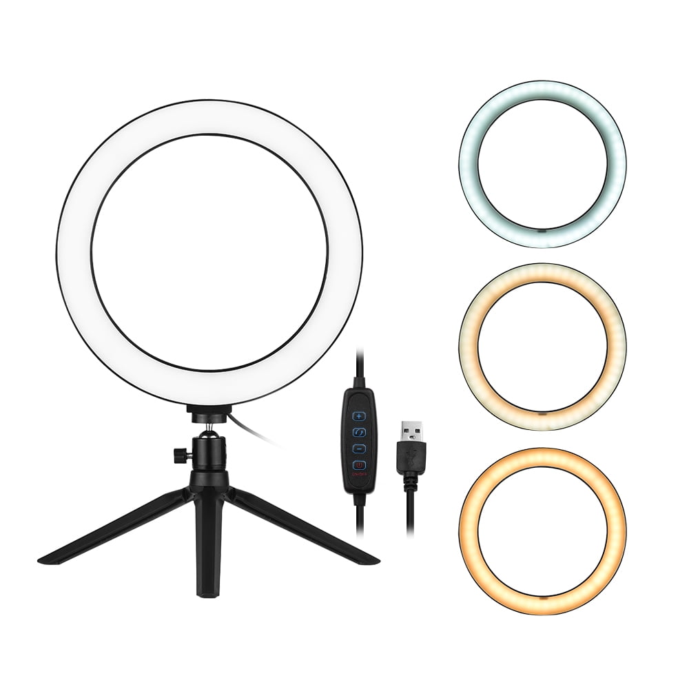 10 Inch LED Ring Light with Tripod Stand 3200K-5500K Dimmable Table ...