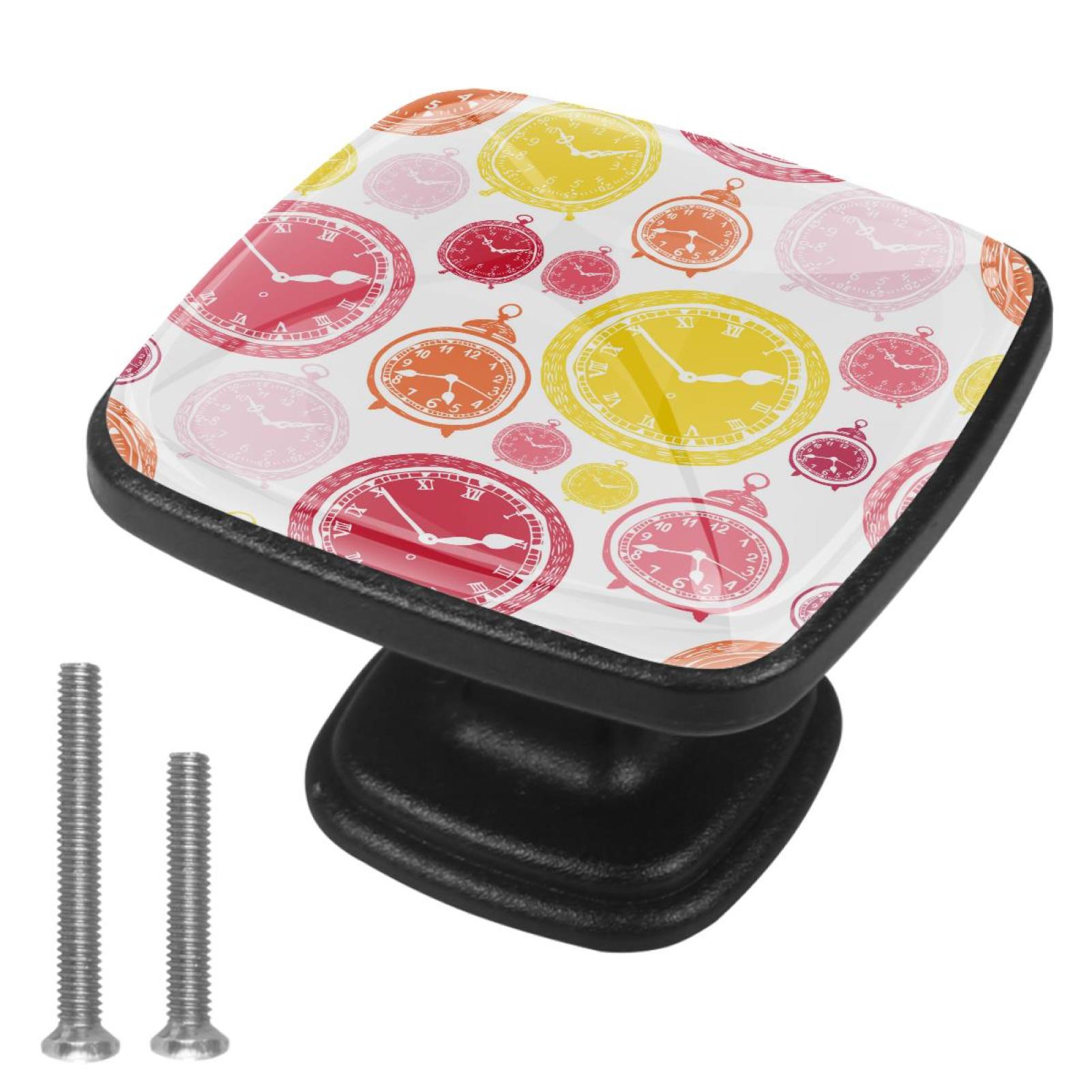 4 Pcs Cabinet Handle Drawer Pulls Color Yellow Pink Clock Knobs with ...