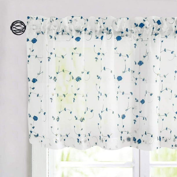 Sheer Valance for Kitchen Living Room Floral Embroidered Curtains Red ...