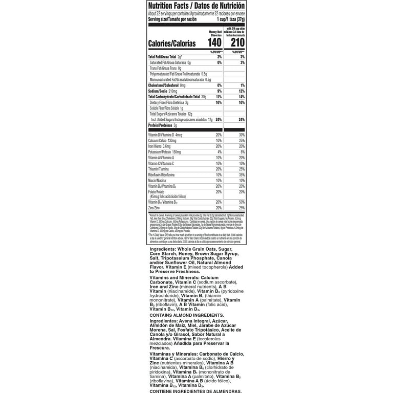 Multi Grain Cheerios Nutrition Label
