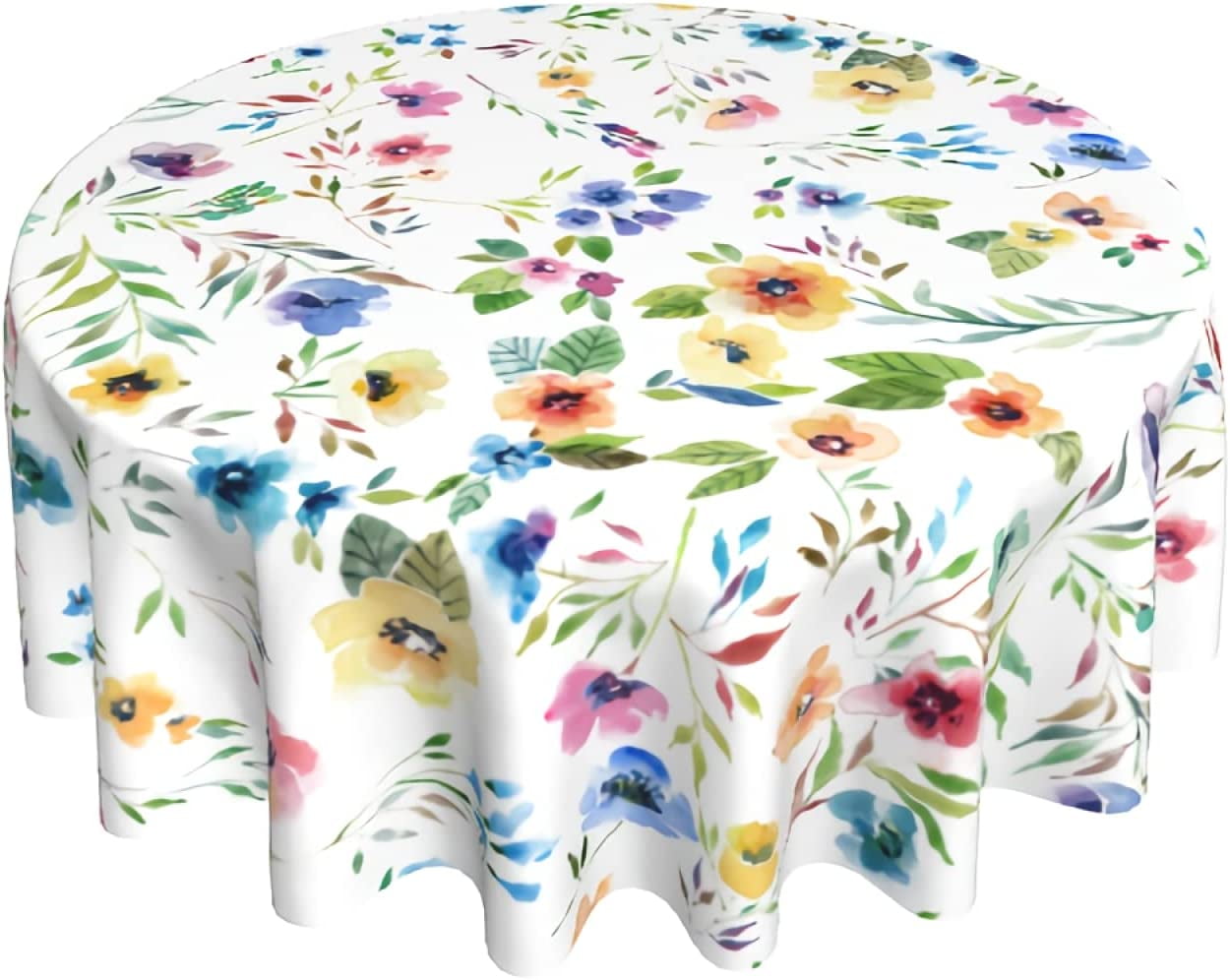 Watercolor Floral Round Tablecloth 60 Inch Colorful Art Flower Spring ...